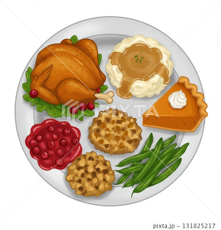 Overhead View of a Thanksgiving Dinner Plateのイラスト素材 [131825217] - PIXTA