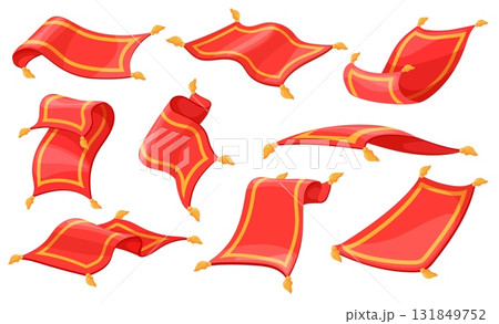 Cartoon magic carpet. Flying rug, arabic red...のイラスト素材 [131849752] - PIXTA