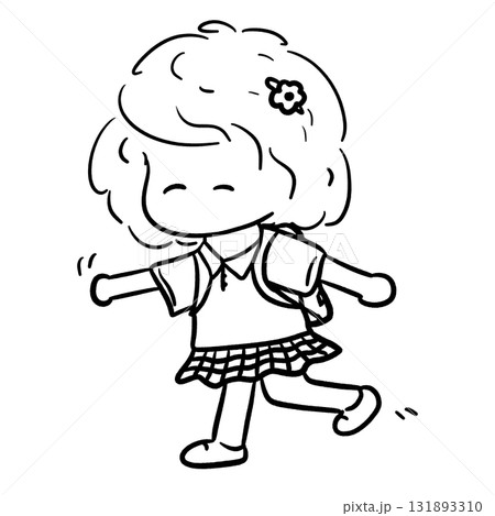 Cute schoolgirl with backpack skipping happily...のイラスト素材 [131893310 ...