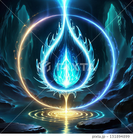 Mystical blue energy vortex blooming from water...のイラスト素材 [131894899 ...