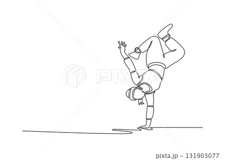 Single continuous line drawing girl mid-move,...のイラスト素材 [131903077] - PIXTA