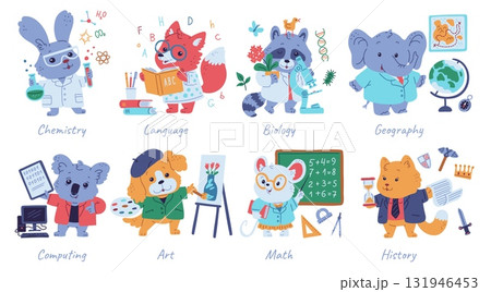 Cute animals geography, biology, math and art,...のイラスト素材 [131946453 ...