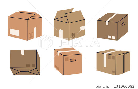 Closed cardboard boxes. Cartoon cargo boxes,...のイラスト素材 [131966982] - PIXTA