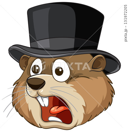 Surprised Groundhog Wearing Black Top Hat...のイラスト素材 [131972205] - PIXTA