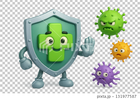 3d medical shield character with green cross...のイラスト素材 [131977587] - PIXTA