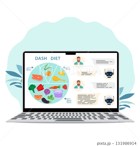 Dash diet chart on laptop screen with...のイラスト素材 [131986914] - PIXTA