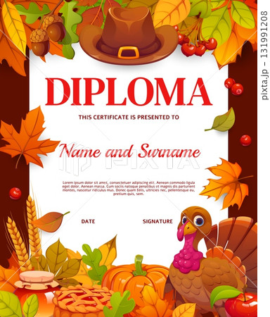 Kids diploma with Thanksgiving holiday harvest...のイラスト素材 [131991208 ...