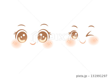 Smiling and winking kawaii anime faces with...のイラスト素材 [131991297] - PIXTA