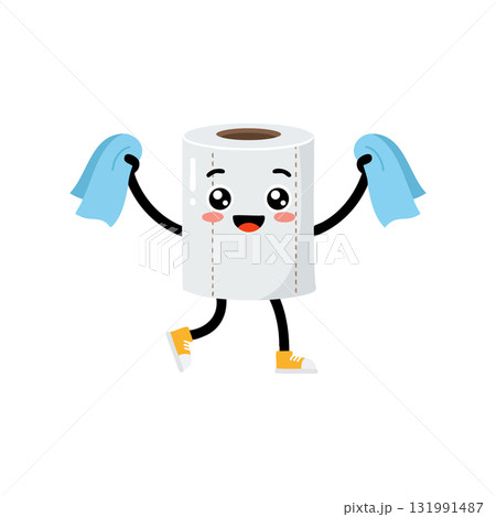 Animated happy toilet paper roll dancing with...のイラスト素材 [131991487] - PIXTA