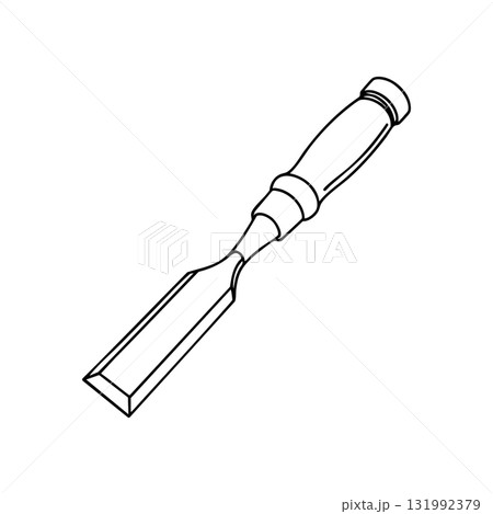 Woodworking chisel tool with wooden handle line...のイラスト素材 [131992379 ...