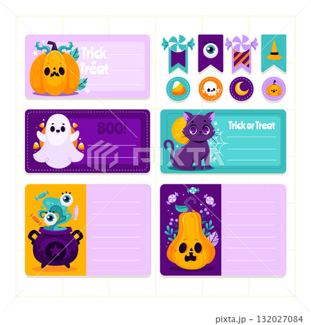 Halloween tags and labels with pumpkins ghosts...のイラスト素材 [132027084 ...