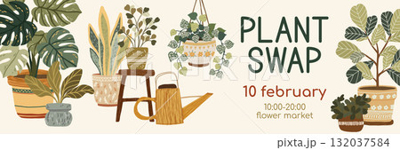 Botanical event banner design with house plantsのイラスト素材 [132037584] - PIXTA