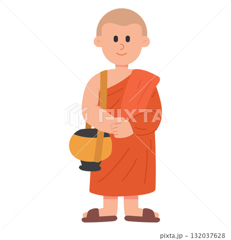 Flat cartoon vector illustration of a Buddhist...のイラスト素材 [132037628 ...