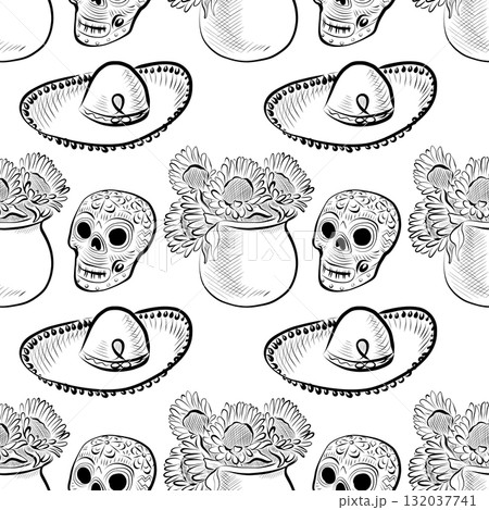 Day of the Dead. Line art illustration of a...のイラスト素材 [132037741] - PIXTA