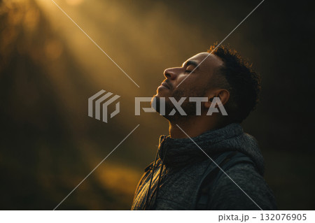 Man with closed eyes taking a deep breath...のイラスト素材 [132076905] - PIXTA