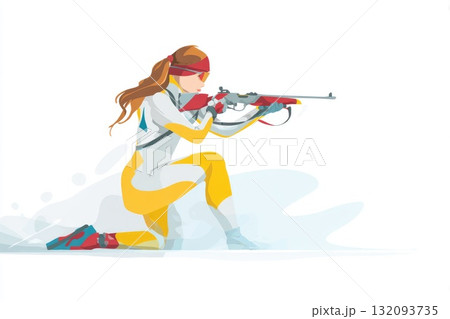 Female athlete in dynamic pose aiming with...のイラスト素材 [132093735] - PIXTA