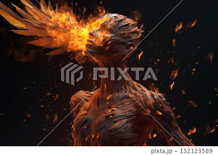 Human rises like Phoenix from ashes. Generative AIのイラスト素材 [132123589 ...