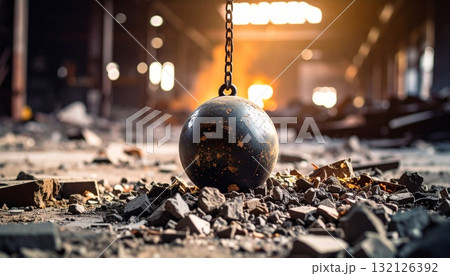 Wrecking ball and construction site background...のイラスト素材 [132126392 ...