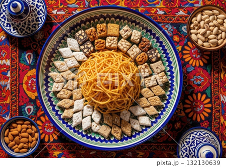 Uzbek sweets like halva and chak-chak served...のイラスト素材 [132130639] - PIXTA