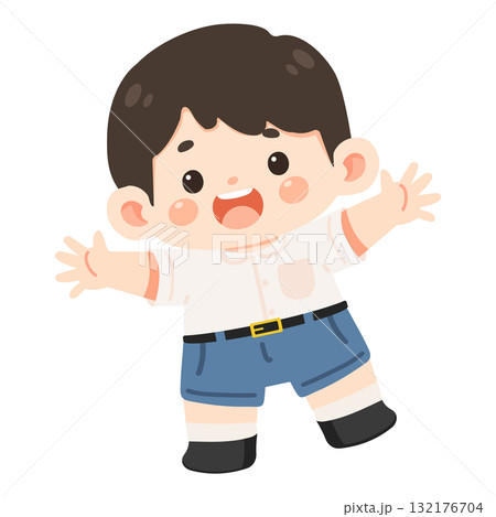 Cartoon Illustration of Happy Boy with Arms Outのイラスト素材 [132176704] - PIXTA