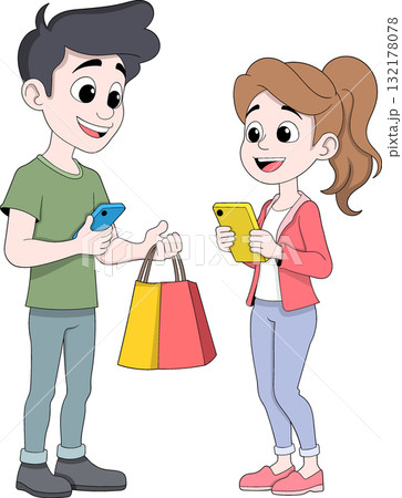 Cartoon Woman Ordering Online and Receiving...のイラスト素材 [132178078] - PIXTA