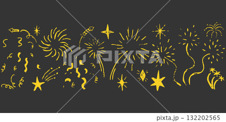 Firework border yellow Chalk hand drawn star...のイラスト素材 [132202565] - PIXTA