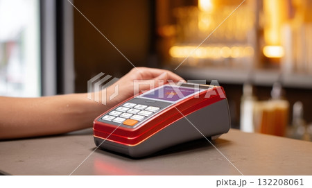 Hand tapping credit card on a modern POS...のイラスト素材 [132208061] - PIXTA