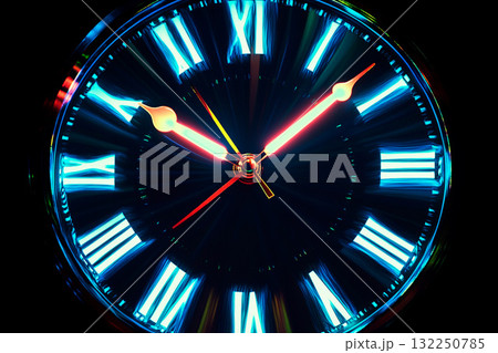 Glowing clock face with radiant multicolored...のイラスト素材 [132250785] - PIXTA