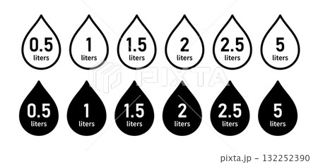 Water capacity icons set. Liquid volume symbol...のイラスト素材 [132252390 ...