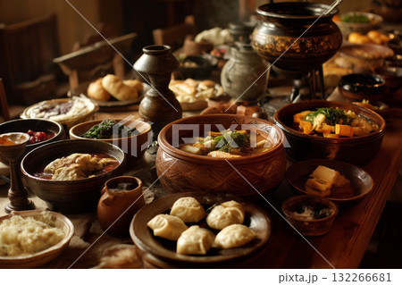 Winter feast filled with Slavic flavors and...のイラスト素材 [132266681] - PIXTA