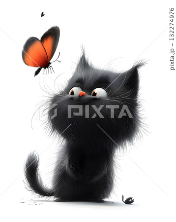Felidae cat spots butterfly in artful scene on...のイラスト素材 [132274976 ...