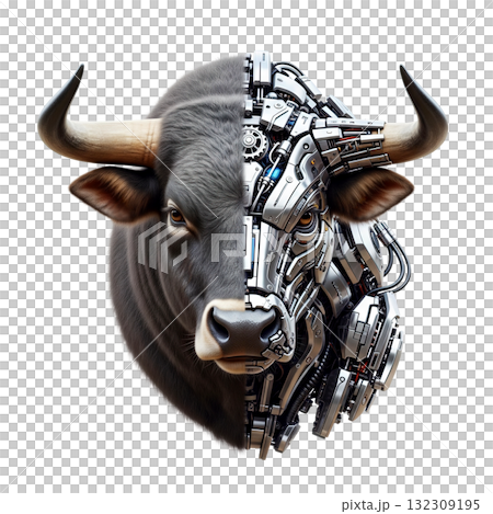 Cybernetic bull head: half organic, half...のイラスト素材 [132309195] - PIXTA