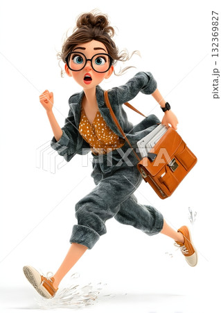 3D cartoon businesswoman rushing with laptop...のイラスト素材 [132369827] - PIXTA