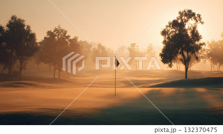 Golf background misty morning course scenic...のイラスト素材 [132370475] - PIXTA