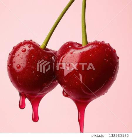 Close-up of two fresh cherries dripping with...のイラスト素材 [132383186] - PIXTA