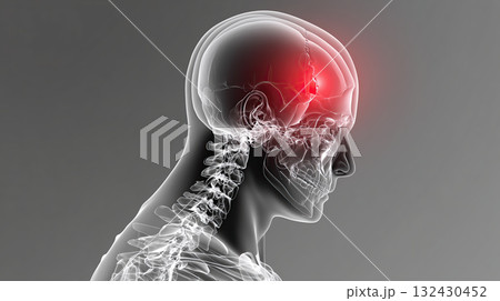 X ray skull and neck with highlighted forehead...のイラスト素材 [132430452 ...