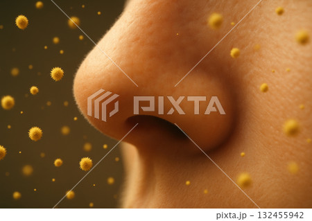 Close up of human nose with floating pollen...のイラスト素材 [132455942] - PIXTA
