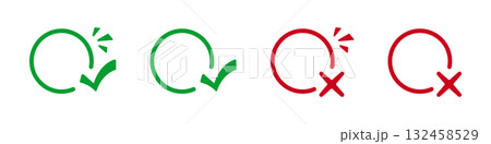 Green and red circular symbols with checkmarks...のイラスト素材 [132458529 ...