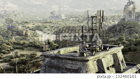 Overgrown vegetation surrounds a dilapidated...のイラスト素材 [132460101] - PIXTA