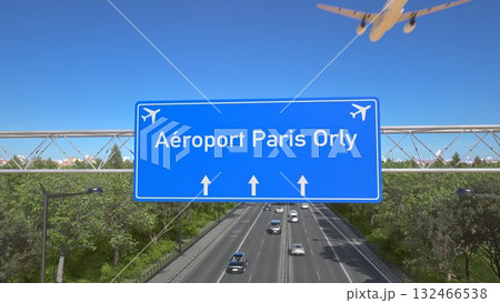 Blue motorway sign for Paris Orly Airport with...のイラスト素材 [132466538 ...