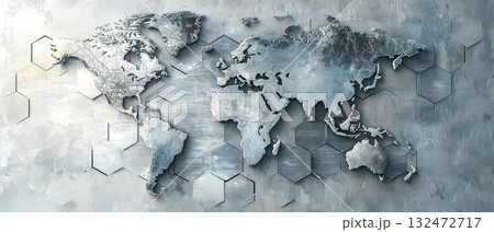 digital world map with hexagonal grid patterns...のイラスト素材 [132472717 ...