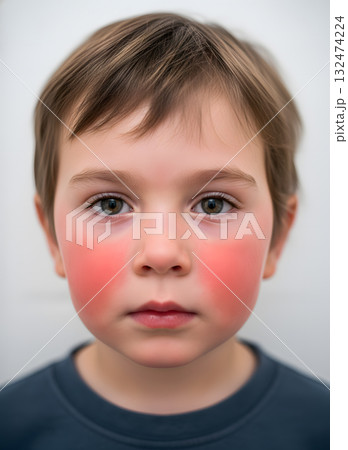 Portrait of a young boy with bright red cheeks...のイラスト素材 [132474224 ...