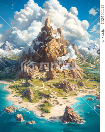 Fantasy world adventure map. 3D detailed map...のイラスト素材 [132491113] - PIXTA