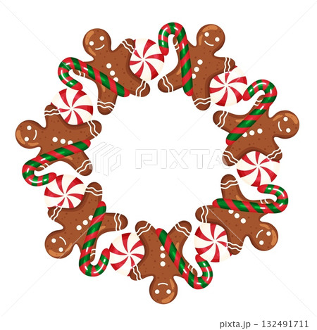 Gingerbread Man Candy Wreath Circle Frameのイラスト素材 [132491711] - PIXTA
