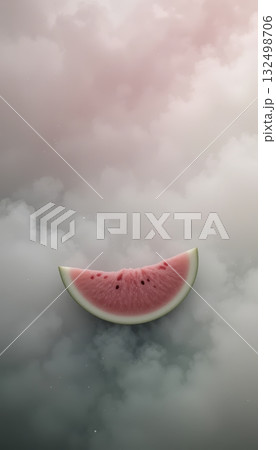 Pastel Dream Watermelon Slice Floating in Soft...のイラスト素材 [132498706 ...
