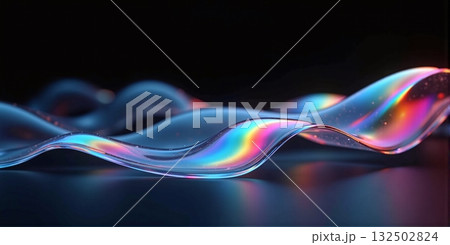 Curved iridescent glass tube with glowing neon...のイラスト素材 [132502824 ...