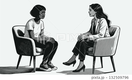A therapist and a distressed young woman are...のイラスト素材 [132509796] - PIXTA