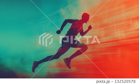 Male athlete running very fast with a motion...のイラスト素材 [132520578] - PIXTA