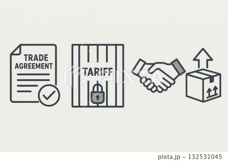 Trade agreement and tariff icons with handshake...のイラスト素材 [132531045 ...