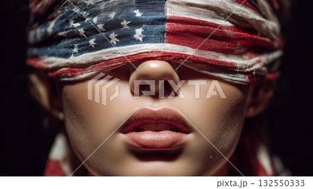 Woman wearing American flag blindfold,...のイラスト素材 [132550333] - PIXTA